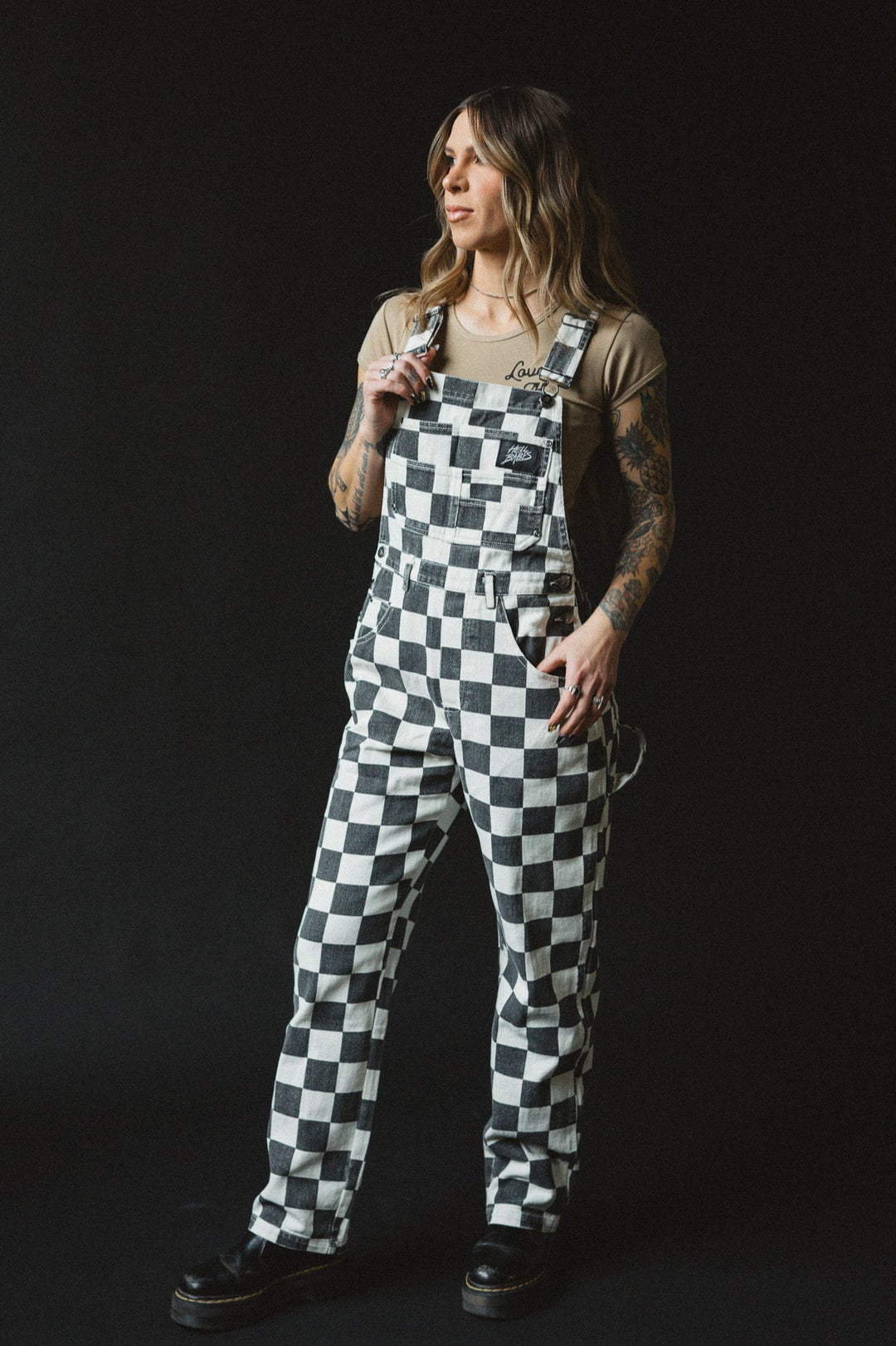 Black and White Checkered Washed Overalls | Hell Babes